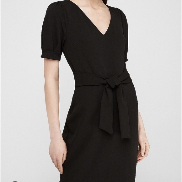Express | Dresses | Express Black Midi Dress With Puff Sleeves | Poshmark